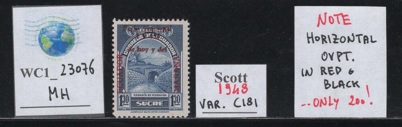 WC1_23076.ECUADOR. Extremely rare variety of 1948 ovpt. air stamp. Sc ...
