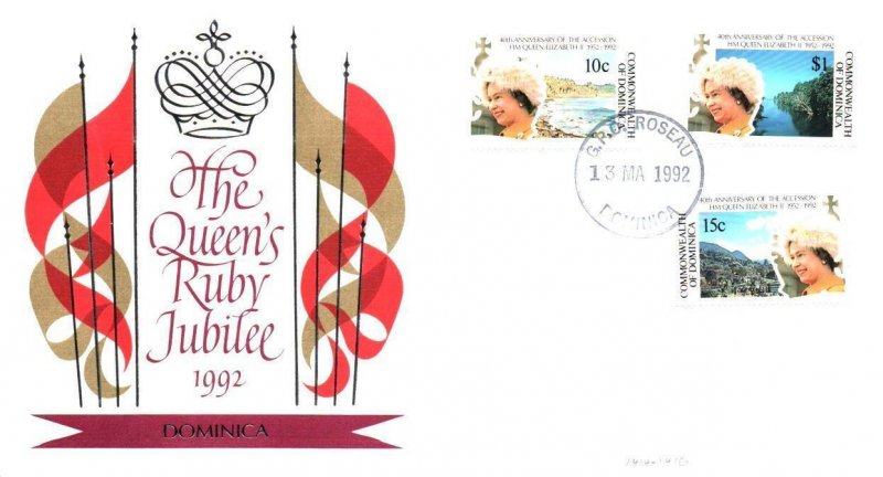Queen Elizabeth II Ruby Jubilee (40 Years) Dominica Cachet First DAY ...