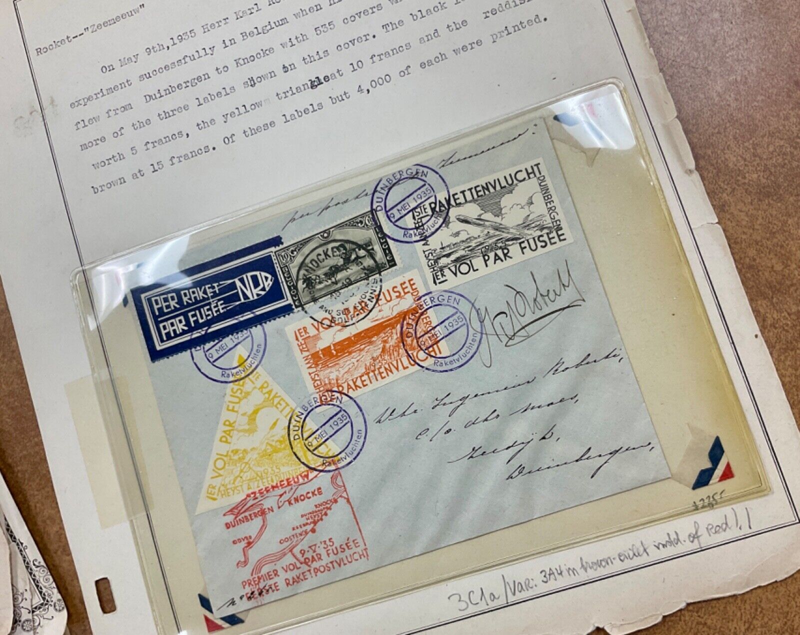 Belgium May 1935 Rocket Mail cover Signed by Roberti Pilot 3 labels on ...