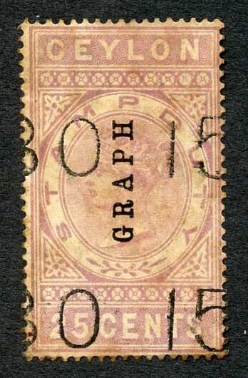 Ceylon Telegraph SGT22 1882 GRAPH overprint on 25ct Stamp Cat 900 RARE ...