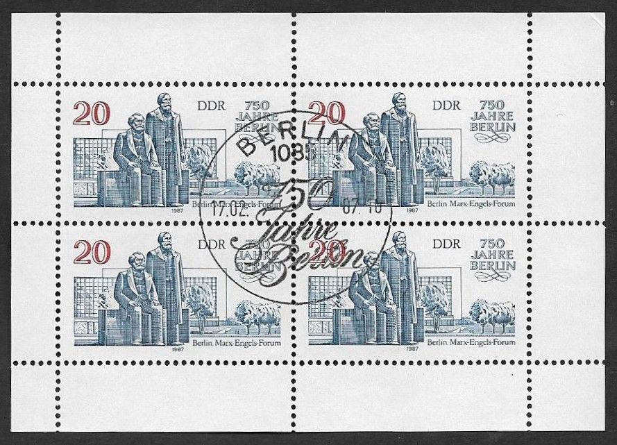 SKV) 1987 DDR, Marx-Engels Forum, 4-stamp souvenir sheet, CTO | Asia ...