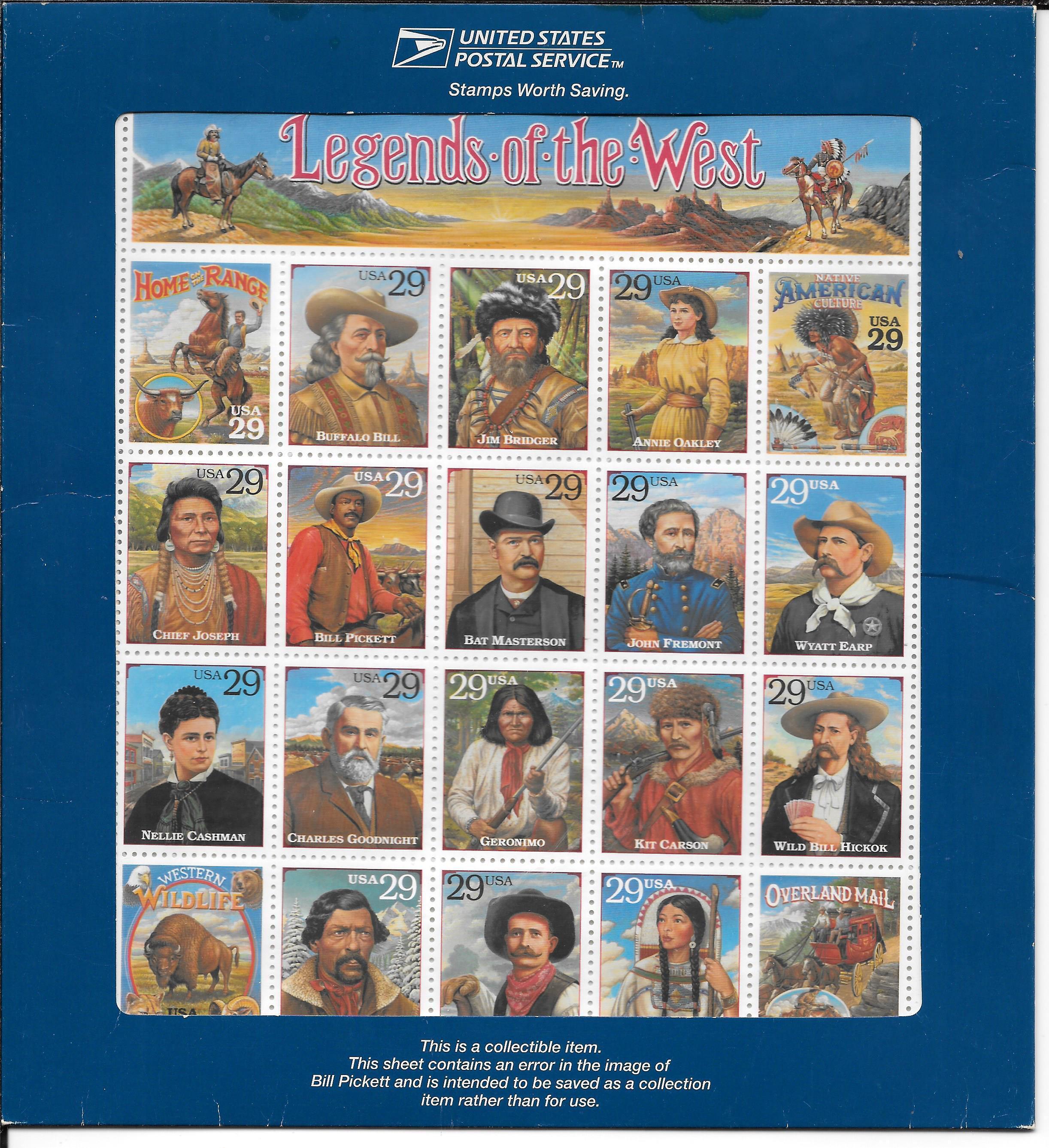 #2870 MNH Recalled Legends of the West Error (My234) | United States ...