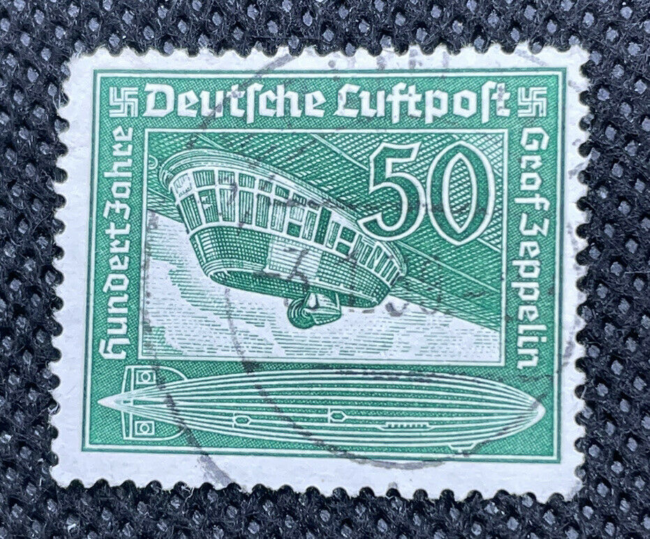 1938 Used German Stamp Mi 670 #C60 Airmail Hindenburg Airship Green 50 ...
