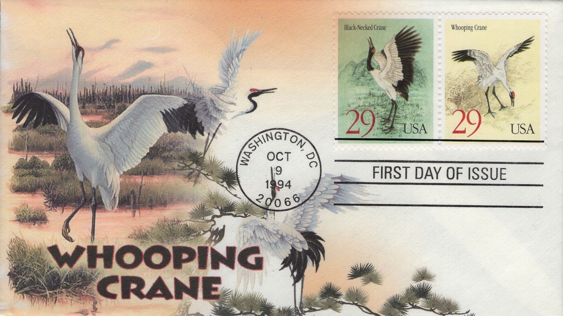 Set of 2 Therome Cachets Printed Combo FDCs for the 1994 Cranes Joint ...