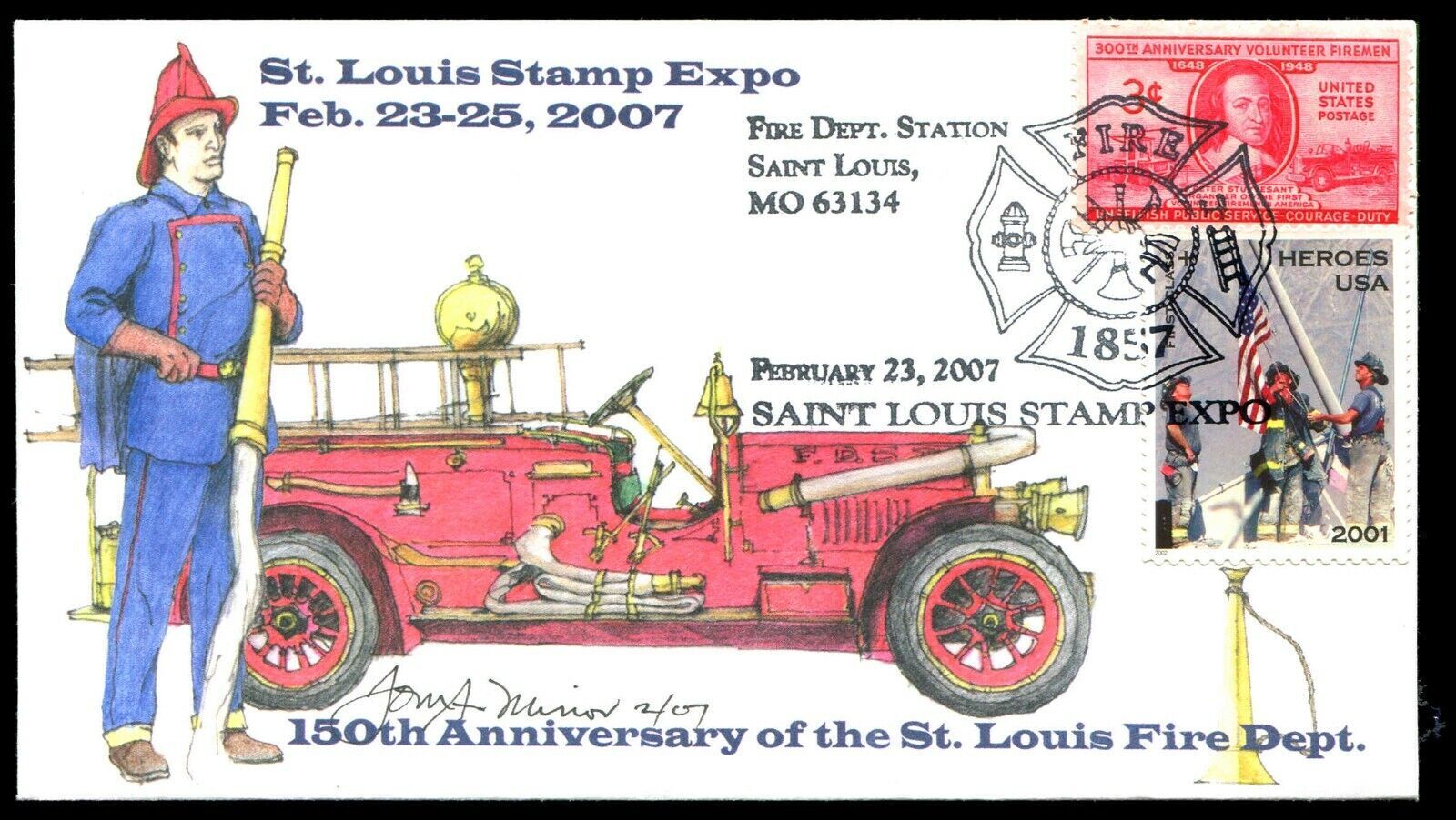 150th Anniversary St Loui Fire Department 1857. Stamp Expo 2007 Artist ...