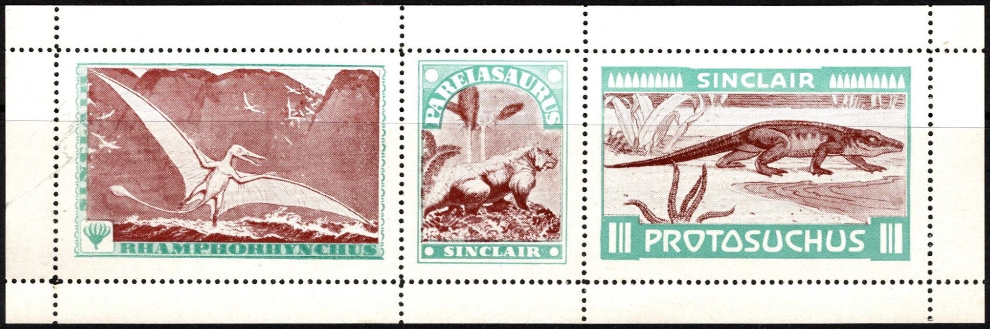 1935 US Poster Stamp Sinclair Dinosaur Rhamphorhynchus Pareiasaurus ...