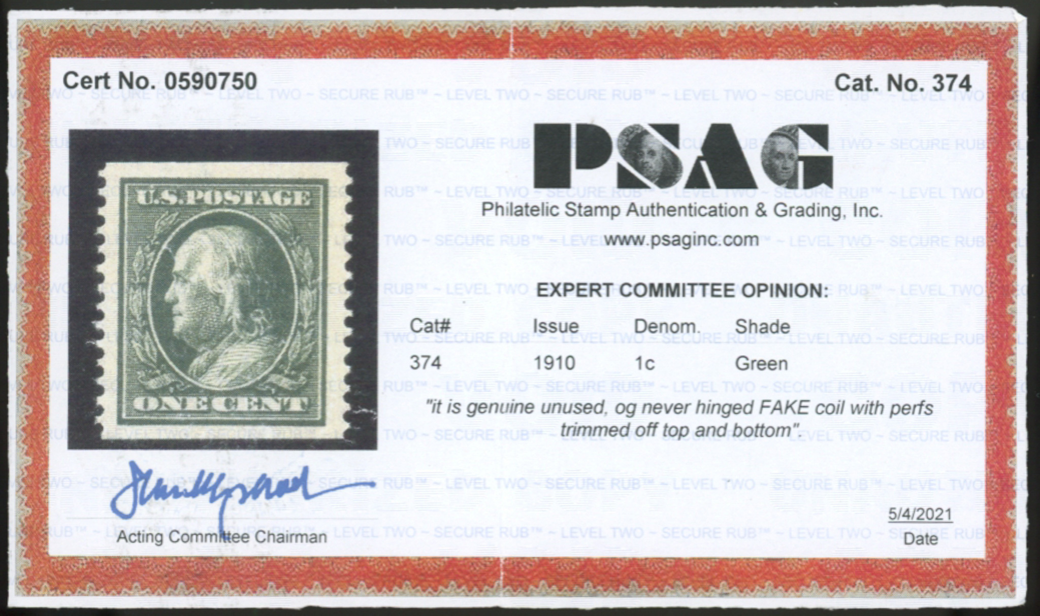 U.S. #374 Mint With Psag Cert | United States, General Issue Stamp ...