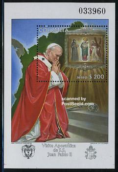 Colombia 1986, Visit of pope John Paul II s/s, MNH | Central & South ...