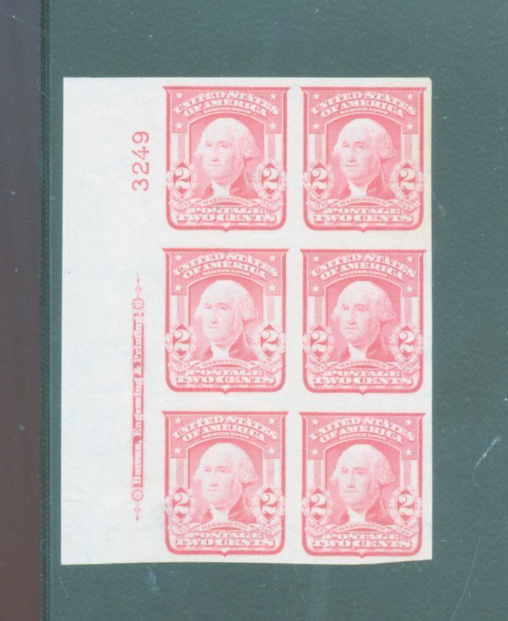 United States Scott #320 2c Washingtion Imperf Plate Block Mint Hinged ...