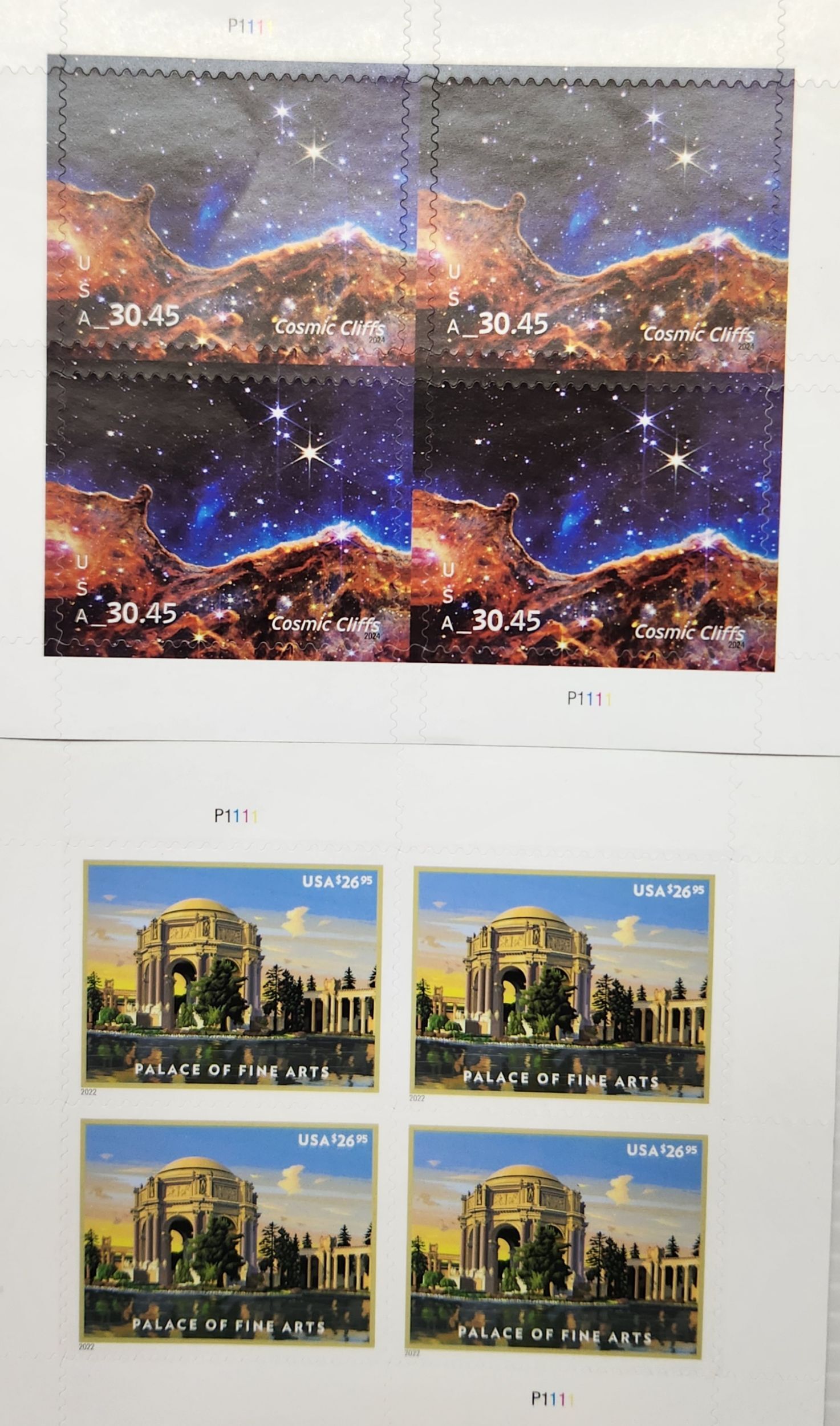 USA Stamps 10pcs Cosmic Cliffs + 10pcs Palace of Fine Arts NMH VF Free ...