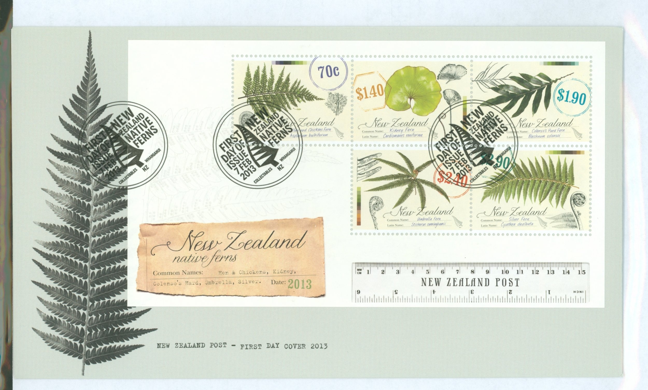 New Zealand 2449a 2013 native ferns, souvenir sheet of 5 stamps ...