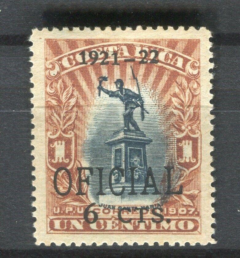 COSTA RICA; 1921 early OFFICIAL Optd. issue Mint hinged 6/1c. value ...