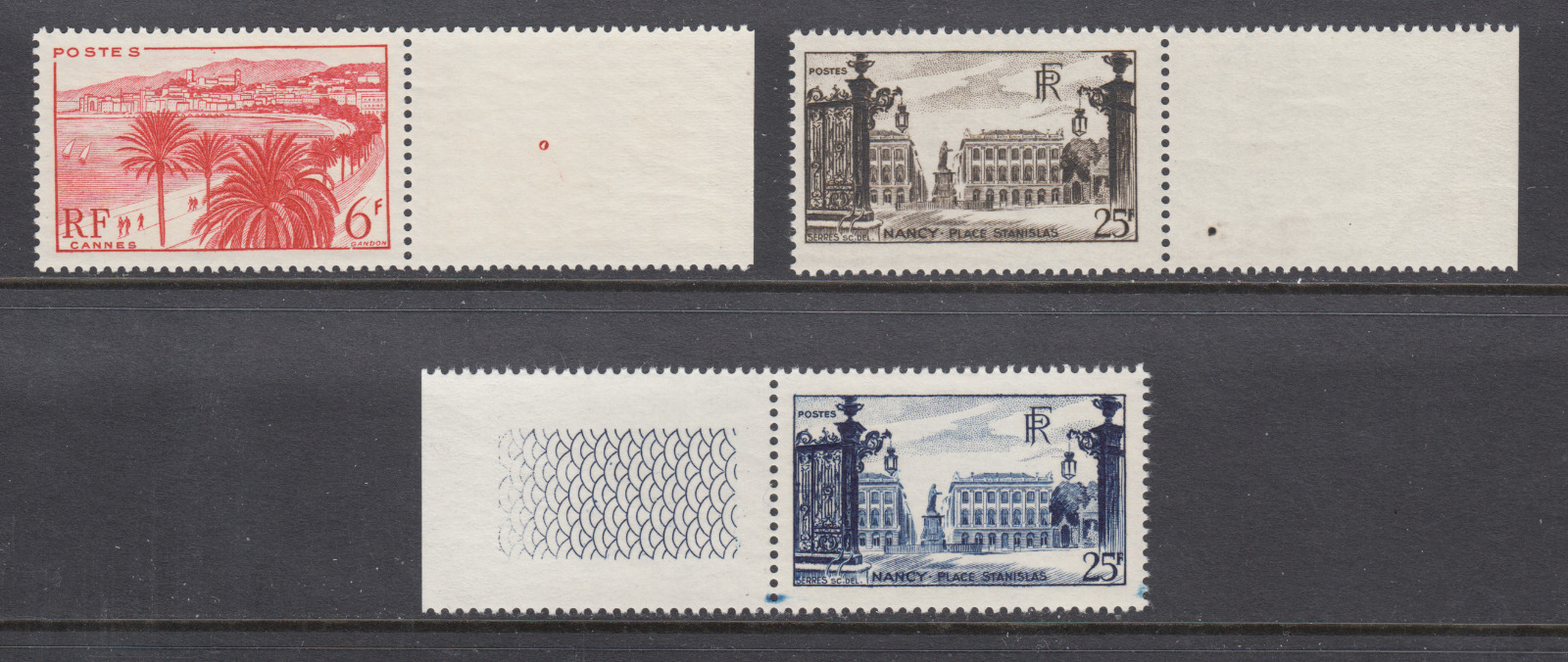 France Sc 573-575 MNH. 1946 Nancy & Cannes, cplt set, fresh, VF sheet ...