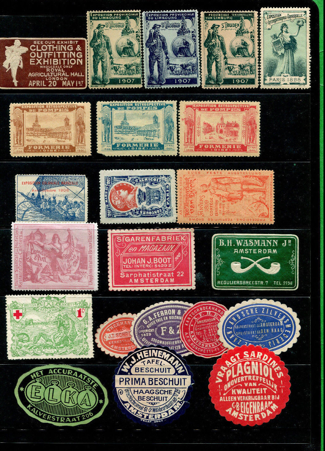 EUROPEAN CINDERELLAS - 21 ADVERTISING / STAMP SHOW SEALS - BBB / HipStamp