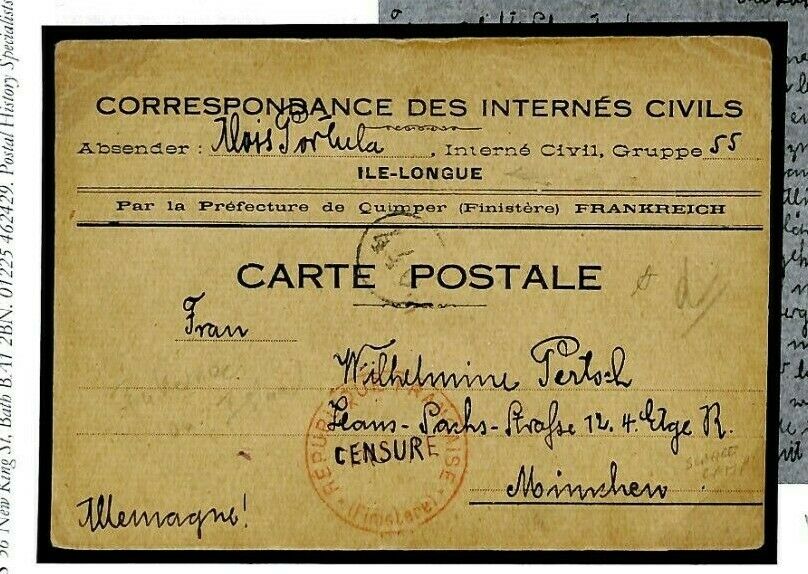 FRANCE WW1 INTERNEE STATIONERY Card *Ile Longue* Germany Citizen 1918 ...