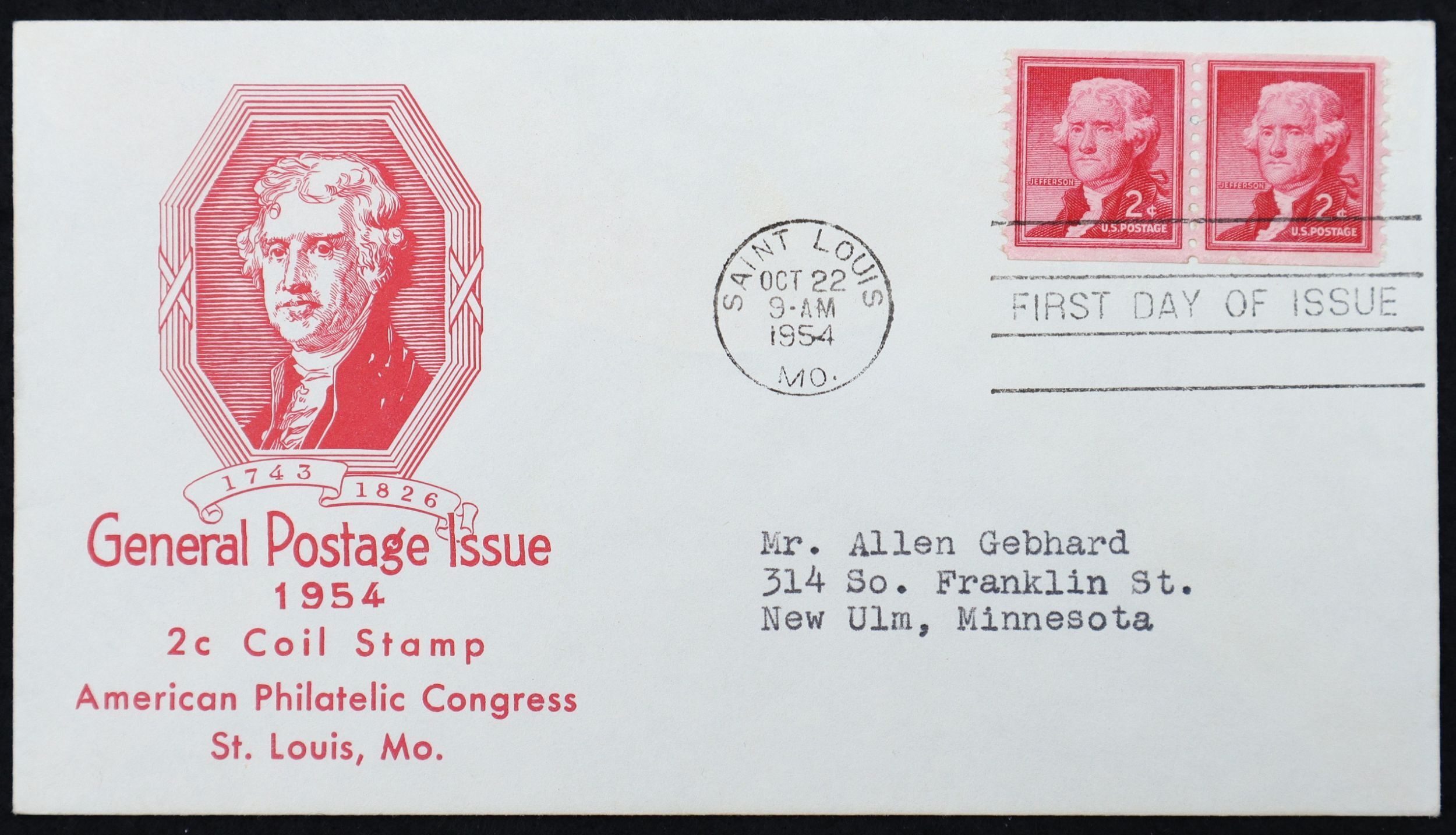 U.S. Used Stamp Scott #1055 2c Jefferson Pair Anderson First Day Cover ...
