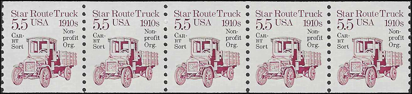 #2125a 5.5c Star Route Truck 1910s Coil Strip/5 1986 Mint NH | United ...