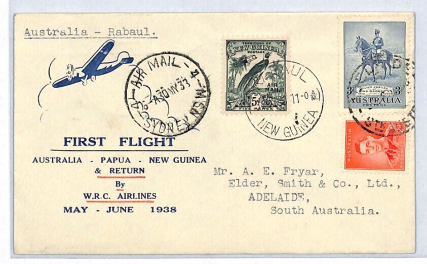 AUSTRALIA Air Mail Cover FIRST FLIGHT PAPUA-NEW GUINEA RABAUL Adelaide ...