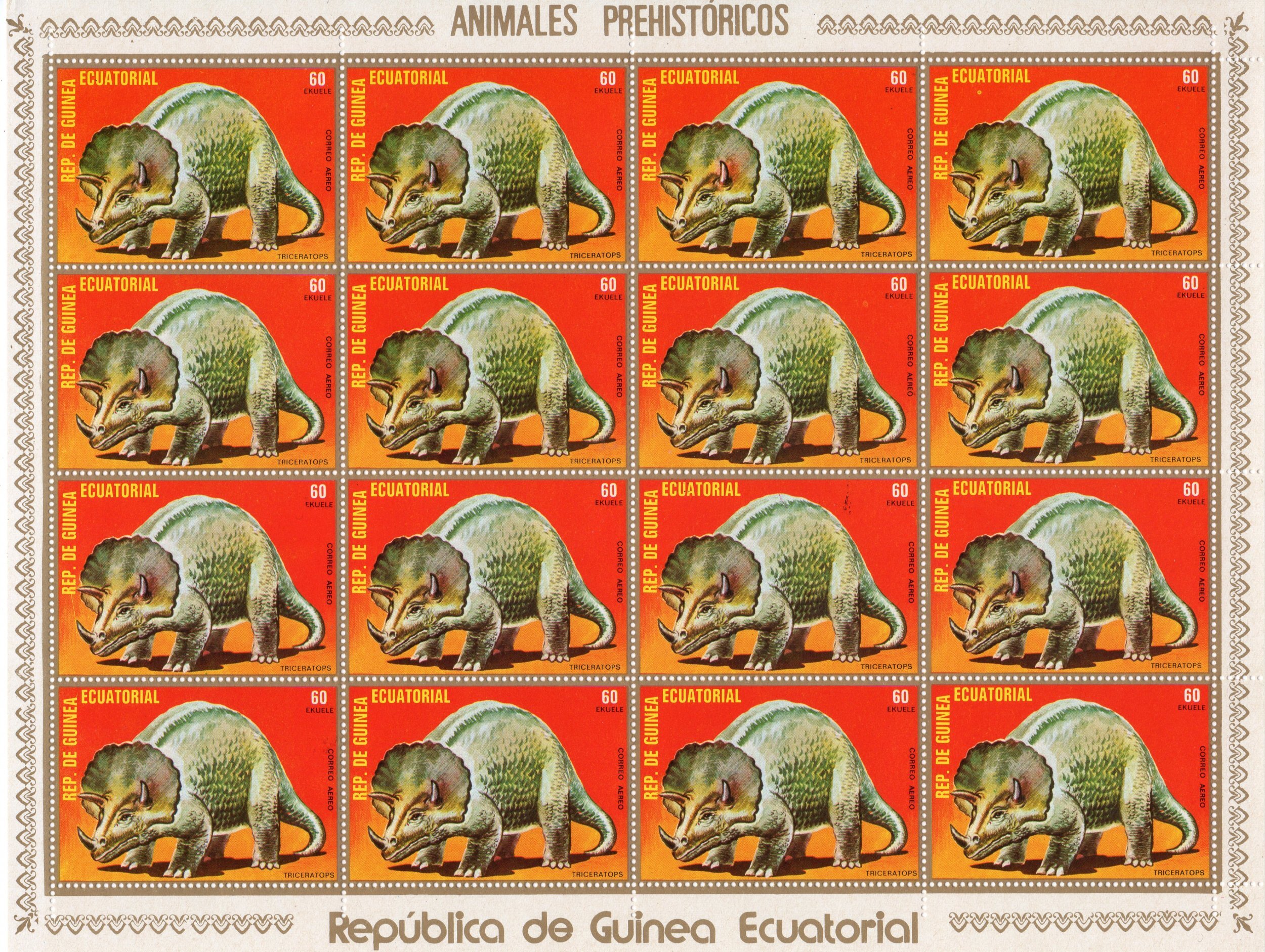 Equatorial Guinea 1978 Dinosaurs-Prehistoric Animals 7 MINI-SHEETLETS OF 16 each | Africa ...