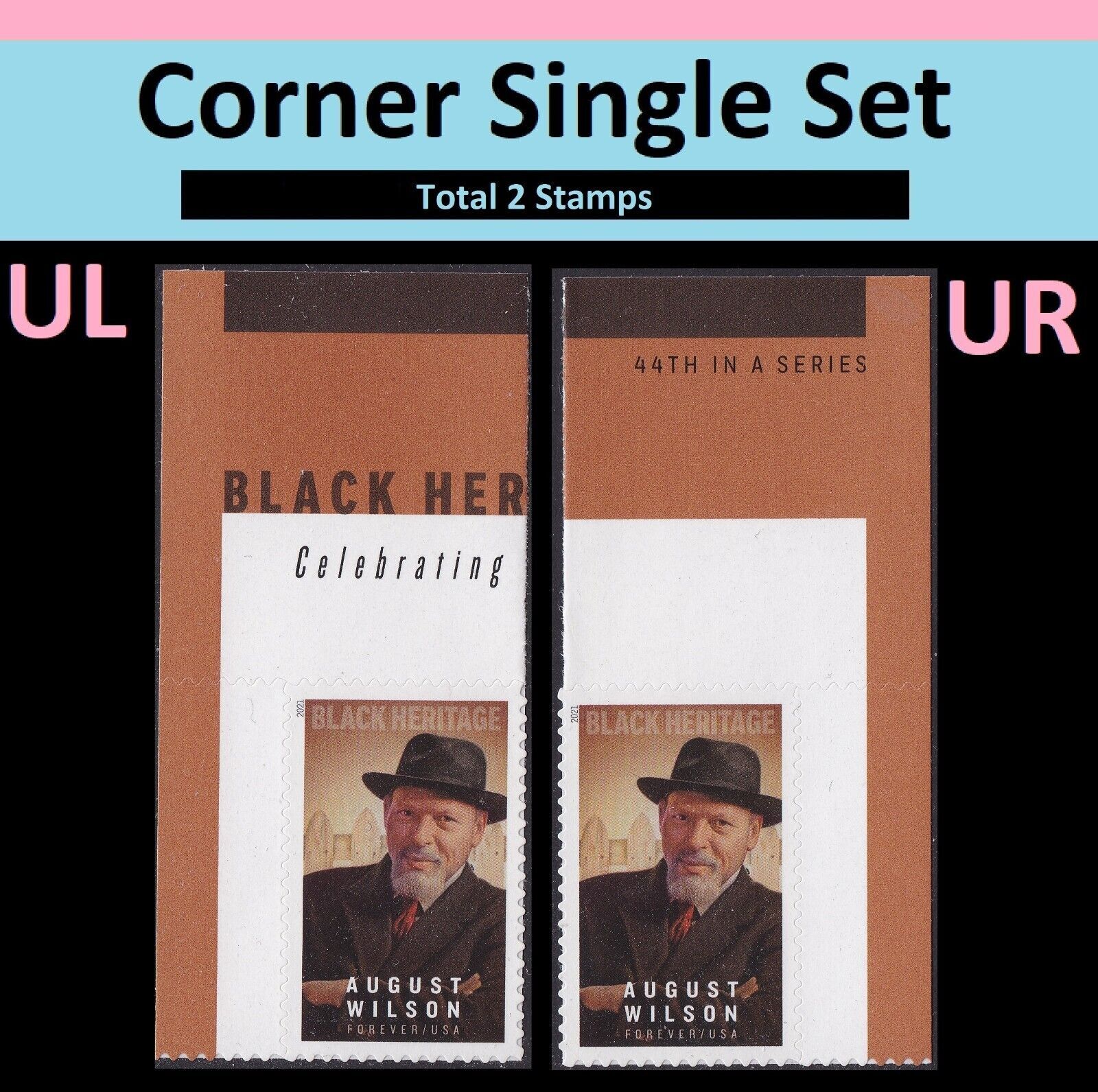 US 5555 Black Heritage August Wilson F corner single single set 2 MNH ...