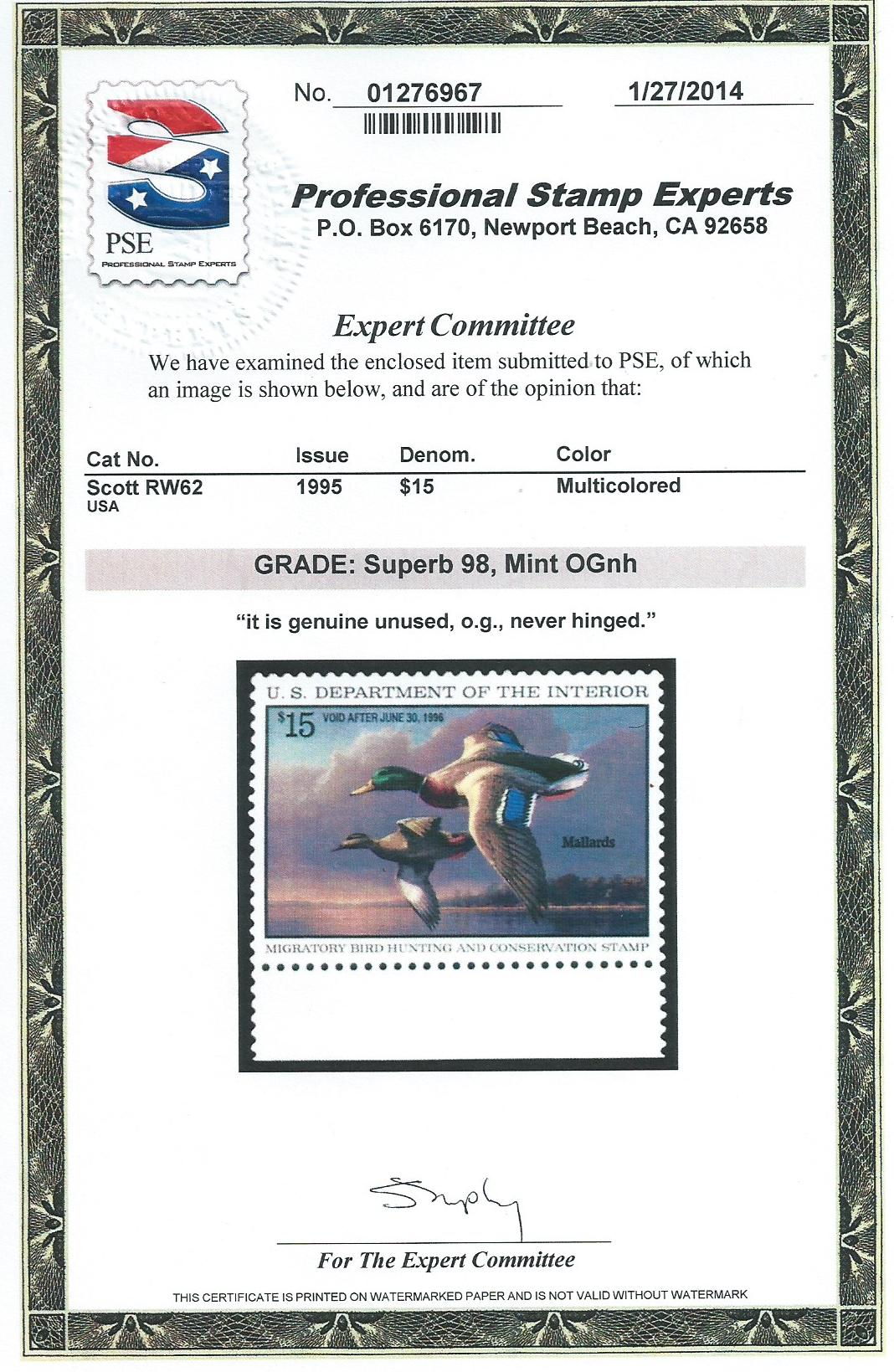 RW62 Mallards in Flight Superb 98 stamp | United States, Duck Stamps ...