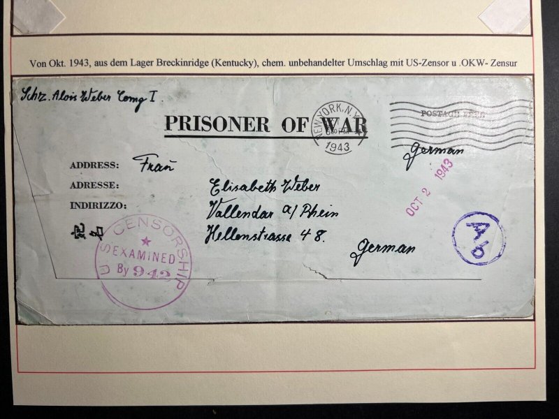 1943 USA Prisoner of War POW Folded Letter Camp Breckinridge KY ...