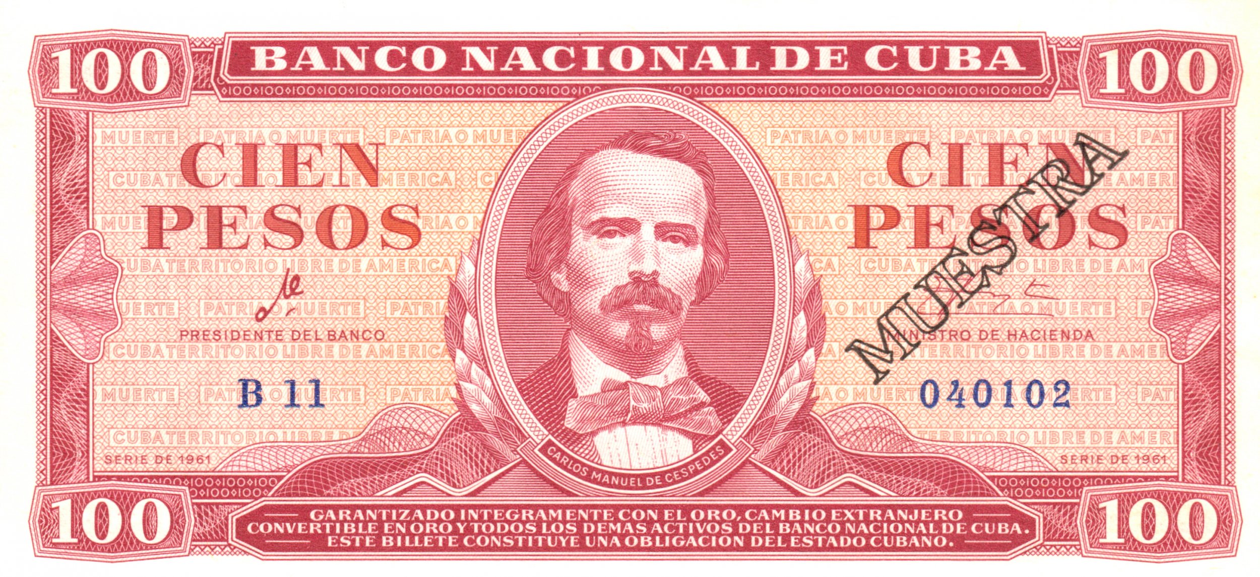 1961 Cuba Banknote 100 Pesos Che Signature Specimen Crispy UNC ...