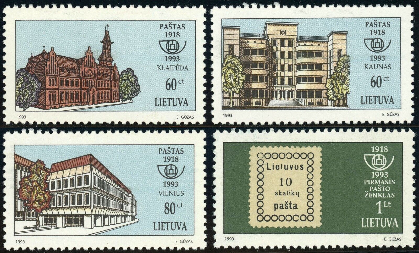 Lithuania #468-471 Postal System 75th Anniversary Stamps 1993 Europe ...