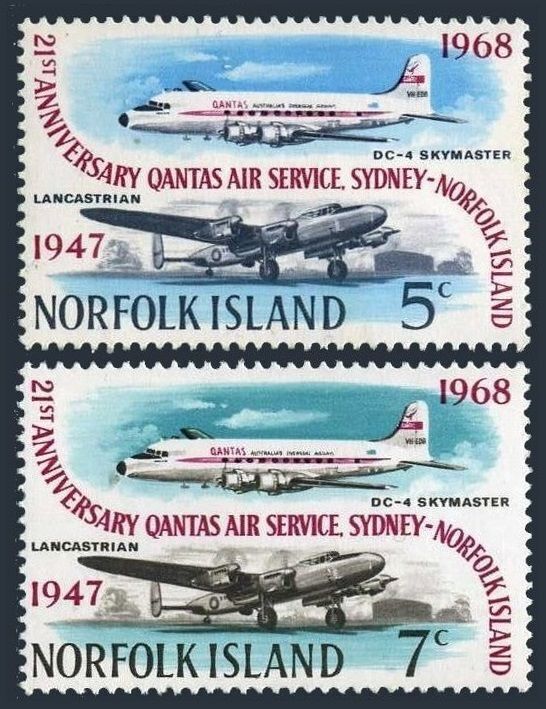 Norfolk 119-120 two sets, MNH. Mi 98-99. Air Service by Qantas Airways ...