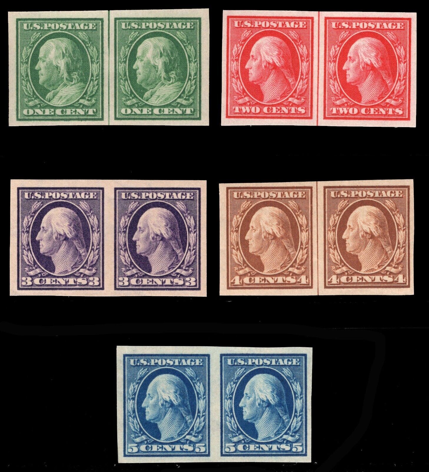 US Stamps #343-347 Imperf Pairs Mint OG NH VF+ LOT #84308 | United ...