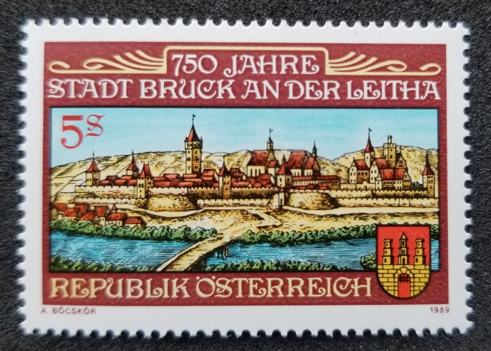 *FREE SHIP Austria 750 Years Bruck An Der Leitha City 1989 River (stamp ...