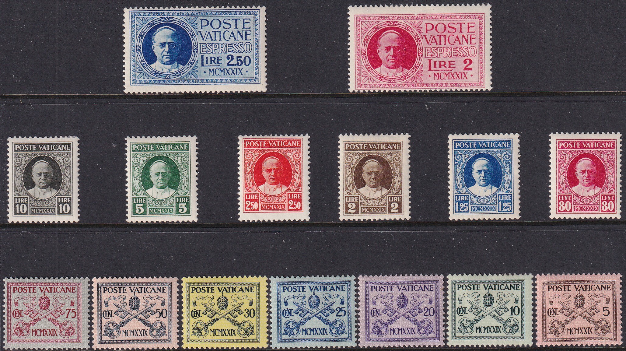 Sc# 1 /13 E1 E2 Vatican 1929 MLH complete set of fifteen CV $74.85 ...