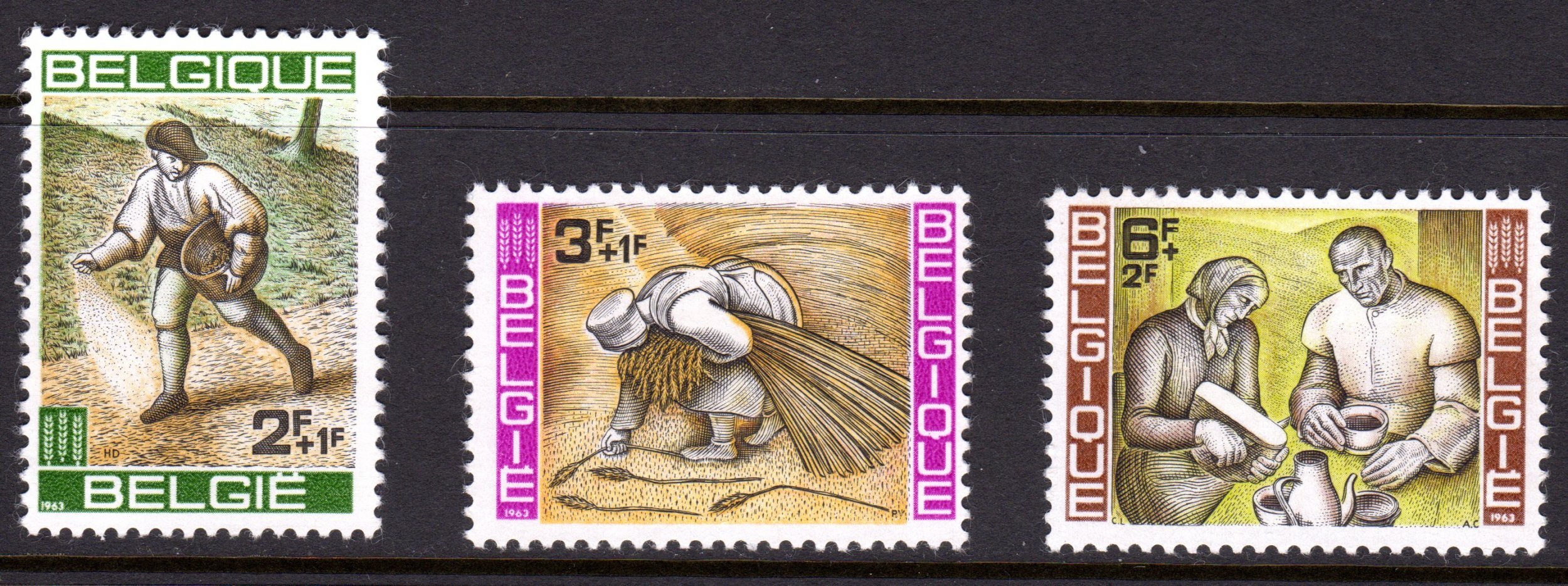 Belgium 1963 Sc#B733/B735 Paintings by Brueghel FAO Freedom From Hunger ...