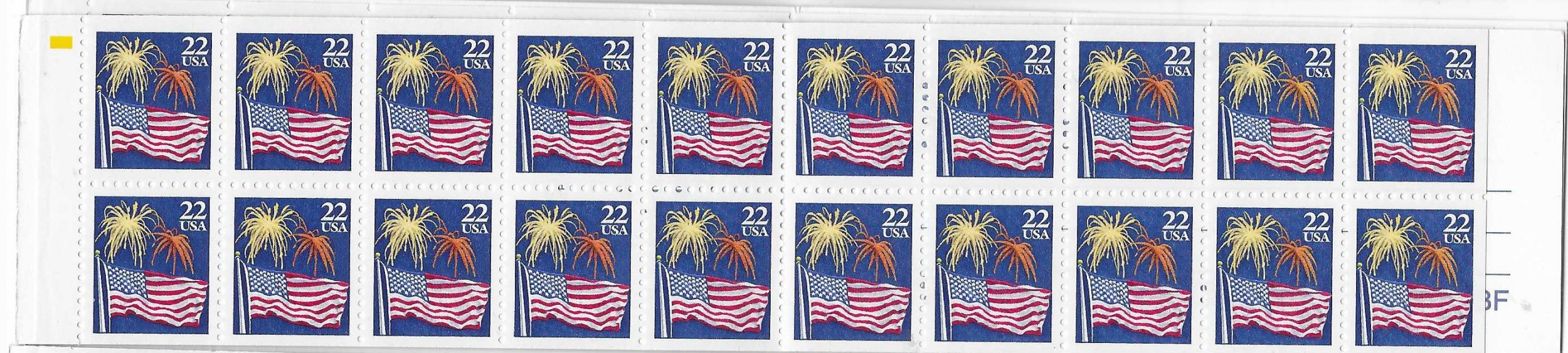 US#2276a $0.22 Flag with Fireworks booklet pane of 20 CV$9.00 | United ...