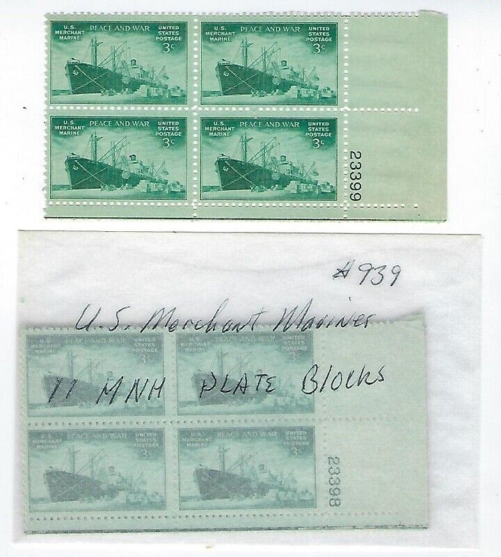#939 3cent Merchant Marines 11 MNH Plate Blocks @ $1.39 Each - B7 ...