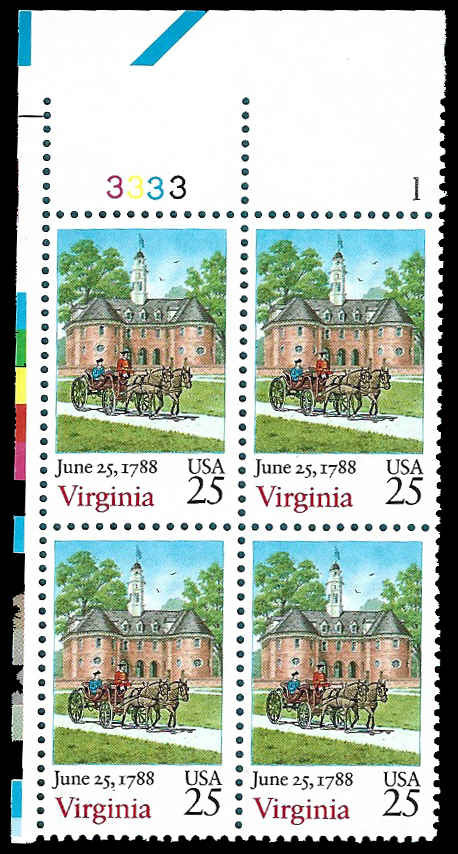 PCBstamps US #2345 PB $1.00(4x25c)Virginia Statehood, (3333 1), MNH ...