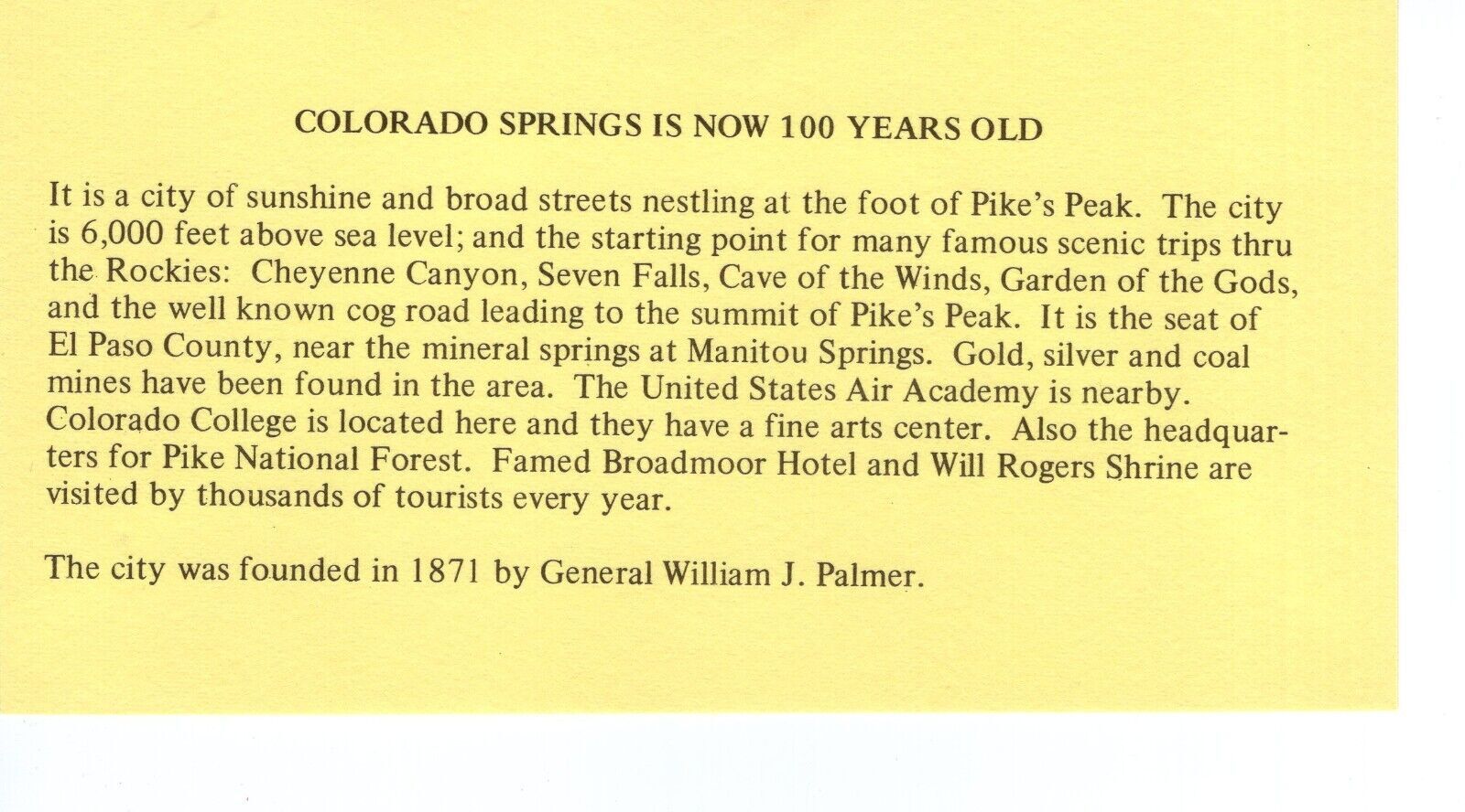 Colorado Springs Founded 1871 - Denver, CO 1971 Fdc17791 | United ...
