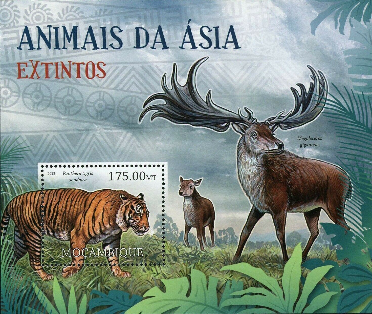 Extinct Animals of Asia Stamp Panthera Tigris Sondaica Megaloceros ...