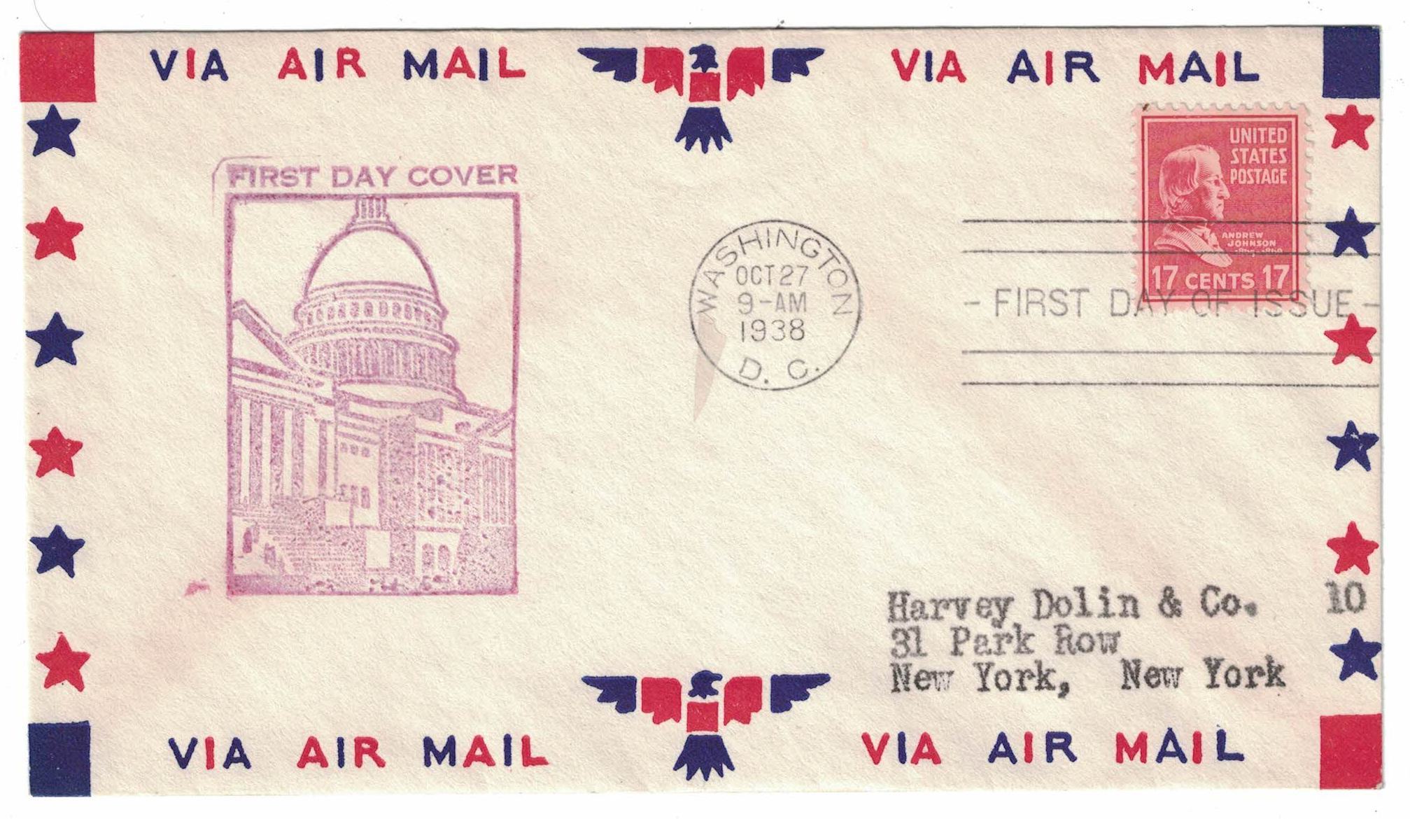 1938 Prexie FDC, #822, 17c Andrew Johnson, general purpose | United ...