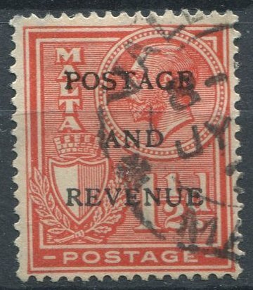 Malta Sc#153 Used, 1½p ver, Definitives 1928: King George V - Opt ...