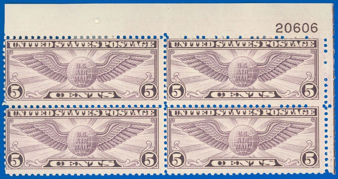 SCOTT #C16 Plate Block/4, PL# 20606, Hinged Mostly in Selvage, Paper ...