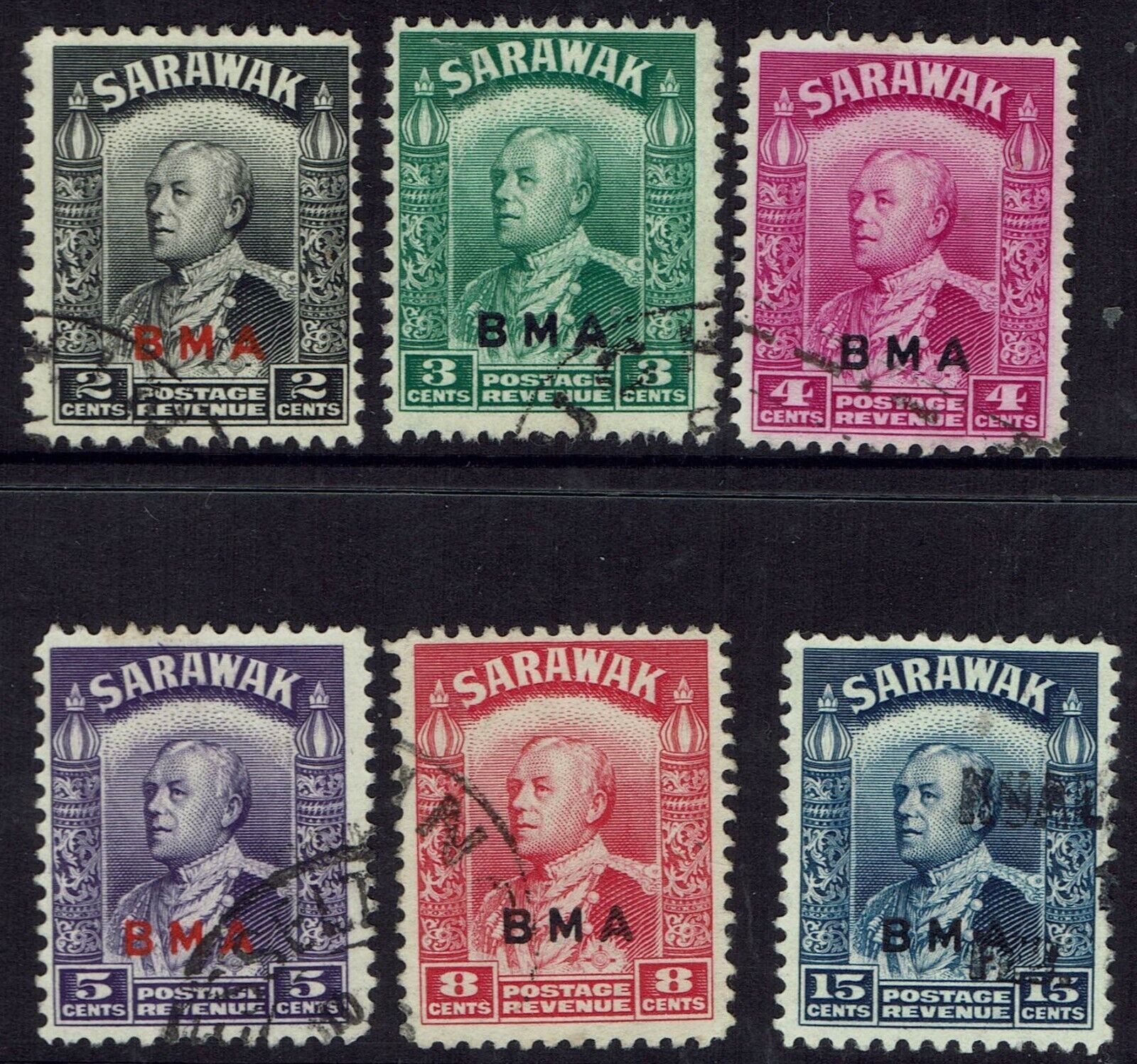 Sarawak 1945 BMA Overprinted Raja Range to 15c Used | Asia - Malaysia ...