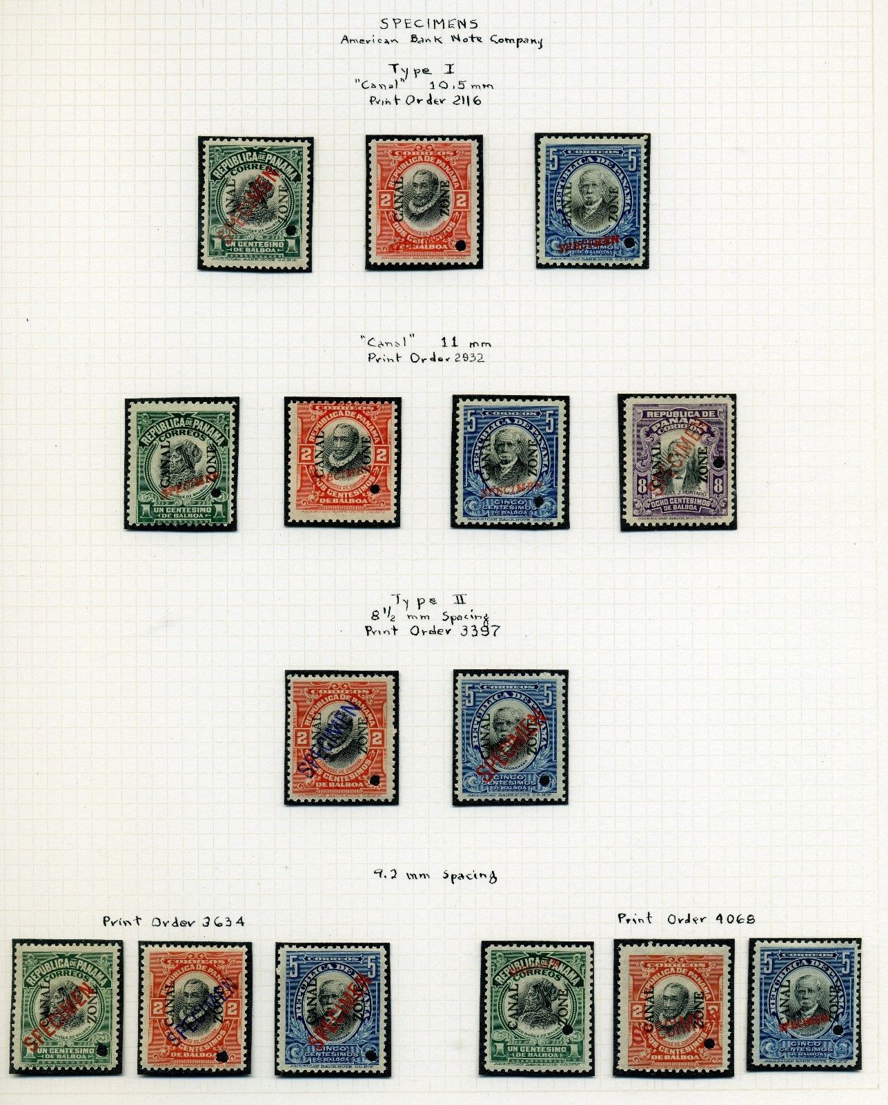 Canal Zone Collection of 69 Specimen Overprint Stamps on Gibbs Pages ...