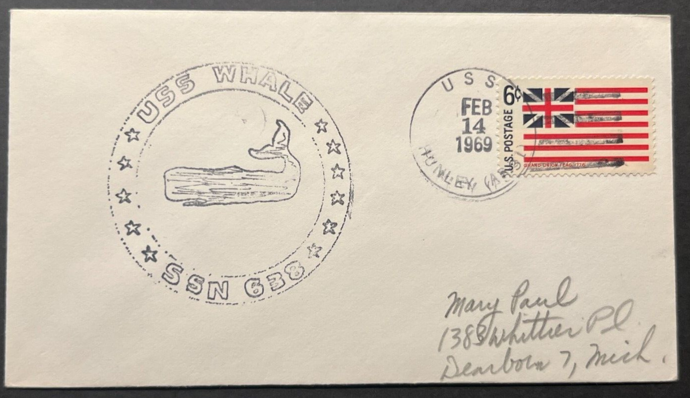 USS Whale Ssn-638 Ship Crest FEB 14 1969 W/USS Hunley As-31 XCL Naval ...