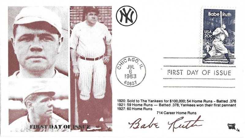 1983 FDC, #2046, 20c Babe Ruth, JA (D-638) | United States, General ...