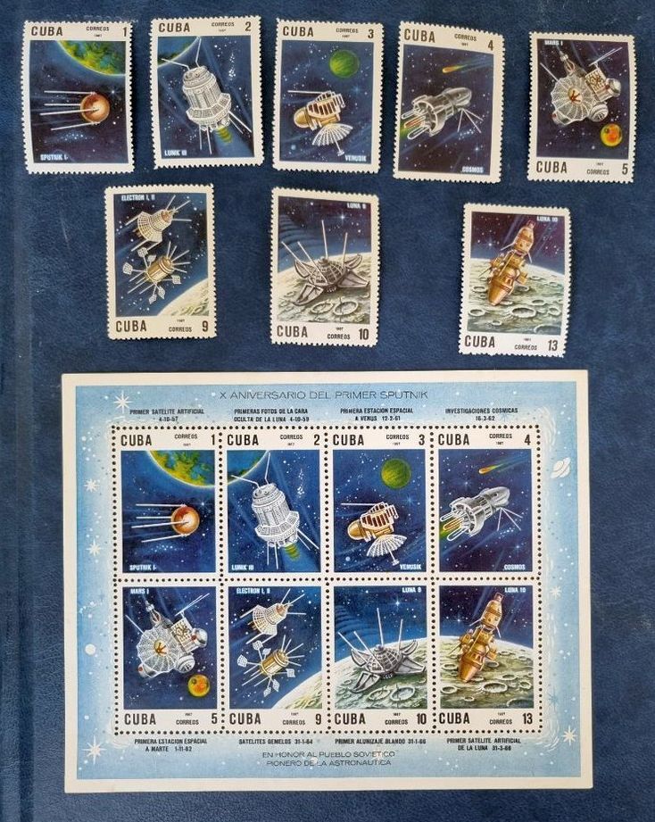 CUBA Sc# 1282-1289a SOVIET SPACE PROGRAM Cpl set of 8 + Mini Sheet 1967 ...