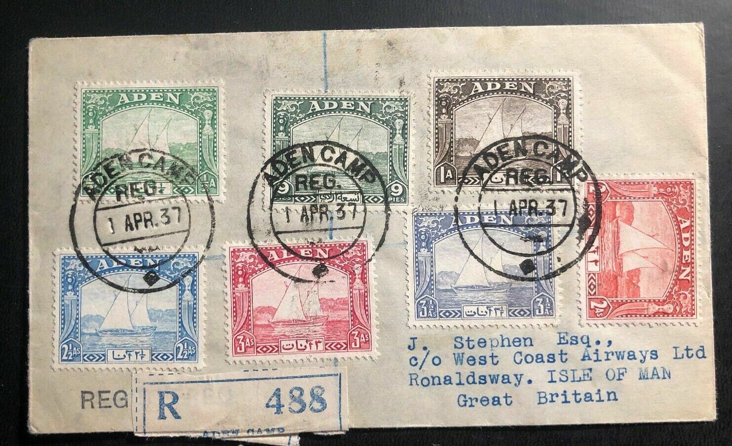 1937 Aden Camp WW2 Registered Cover To Isle Of Man England | Middle ...