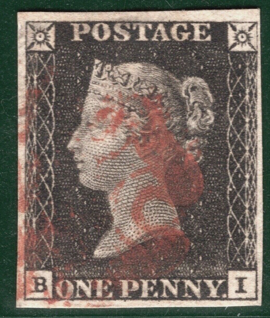 GB PENNY BLACK 1840 QV Stamp SG.2 1d Plate 7 (BI) Used Red MX Cat £450 ...