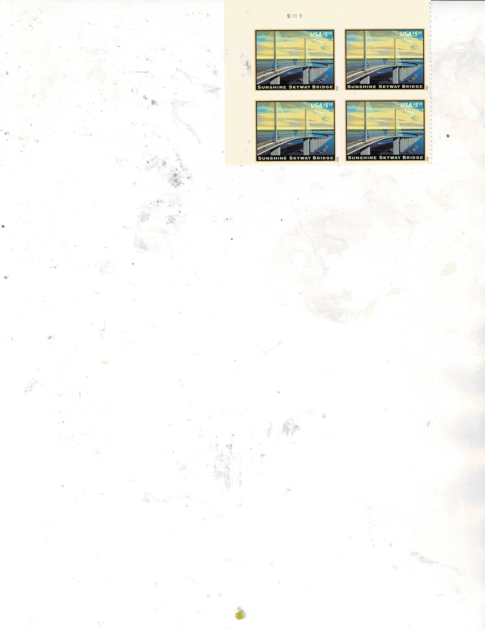 Sunshine Skyway Bridge $5.15 US Postage Priority Mail PLate Block #4649 ...