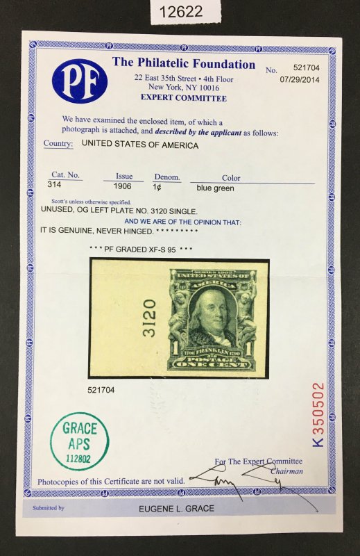 US Stamps # 314 Mint OG NH **Pse Graded Xf-S 95 Cert** SMQ $80 LOT ...
